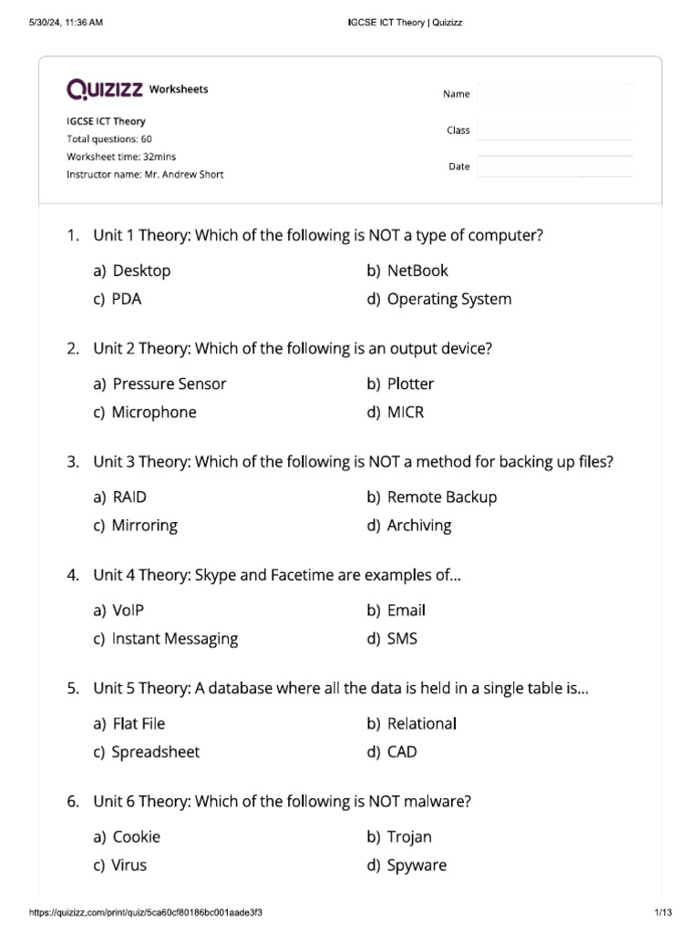 g12 Revision Sheet | PDF