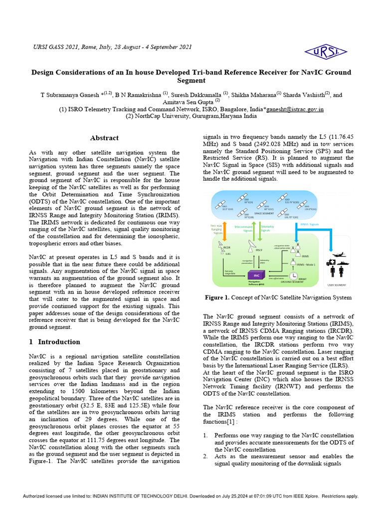 Design Considerations of An in House Developed Tri-Band Reference Receiver For NavIC Ground ...