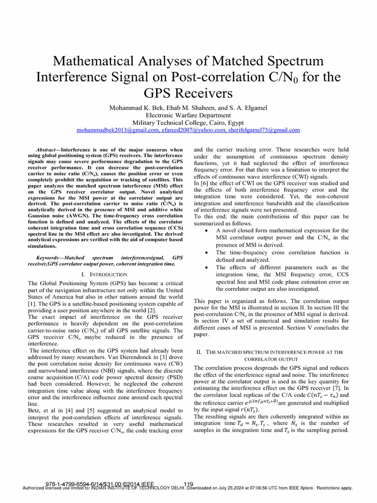 Mathematical Analyses of Matched Spectrum Interference Signal On Post ...