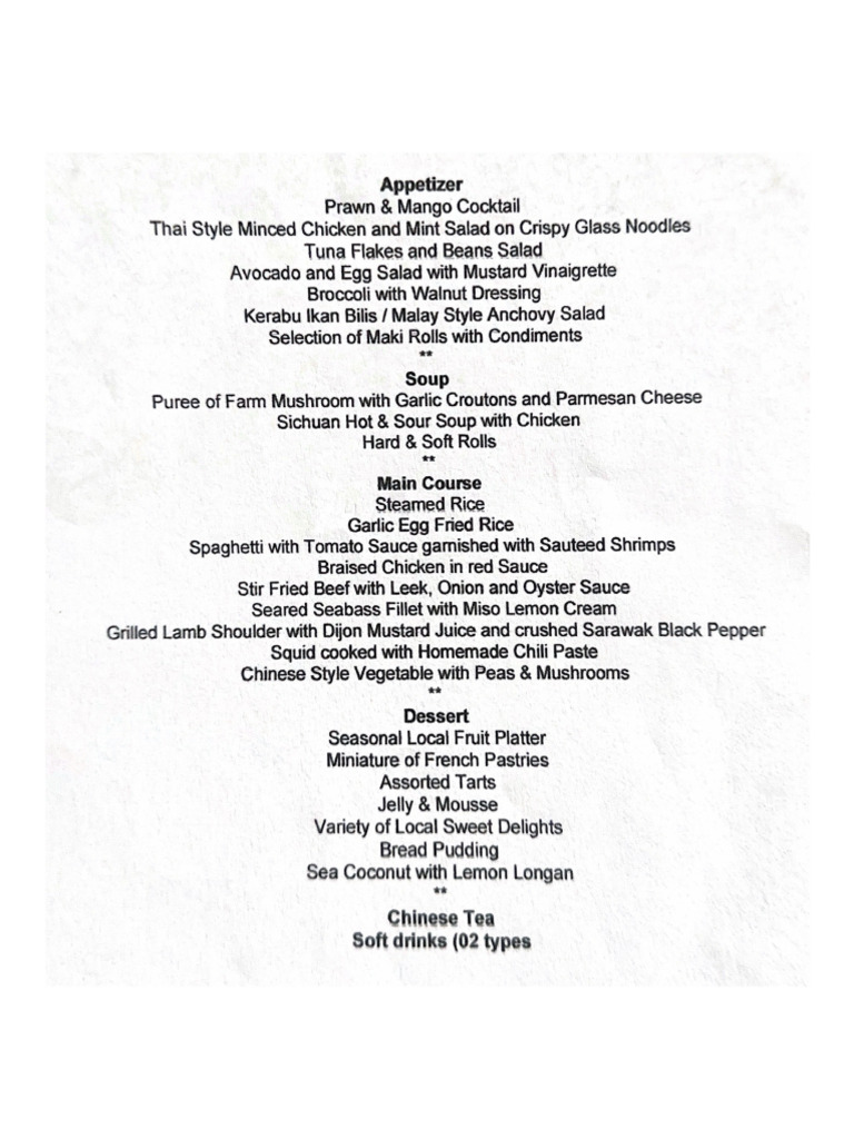 Sheraton Buffet Menu | PDF