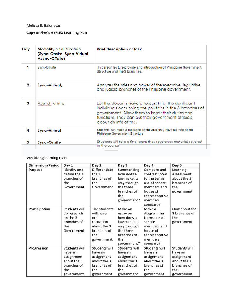 Hyflex Learning Plan | PDF