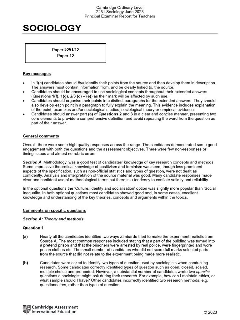Sociology Exam Report Insights | PDF | Sociology | Family