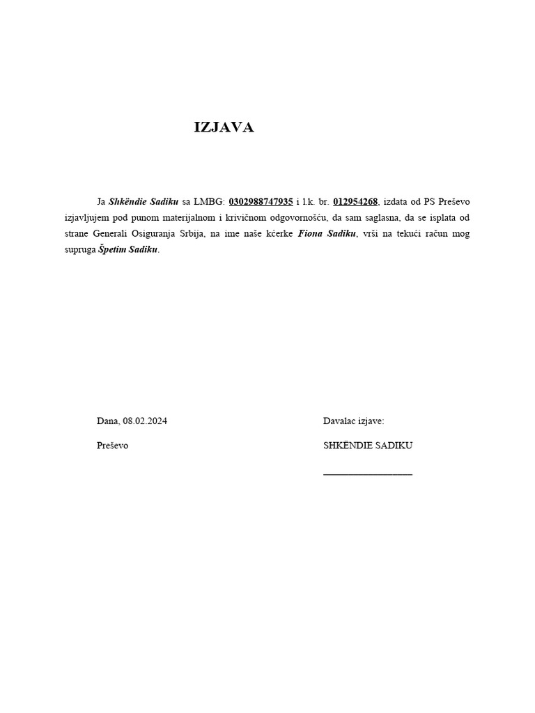 IZJAVA | PDF