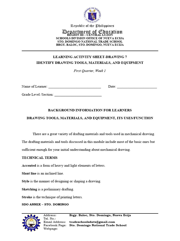 WEEK 1-Identify Drawing Tools Materials and Equipment | PDF | Drawing ...