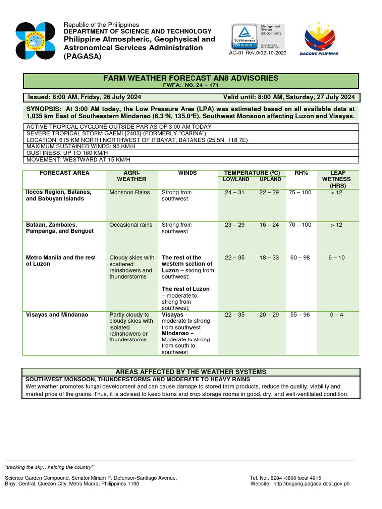 Farm Weather Forecast | PDF | Luzon | Weather