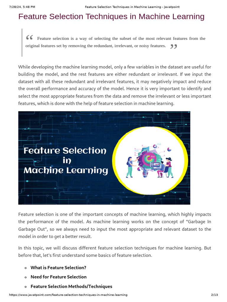 Feature Selection Techniques in Machine Learning - Javatpoint | PDF | Machine Learning ...
