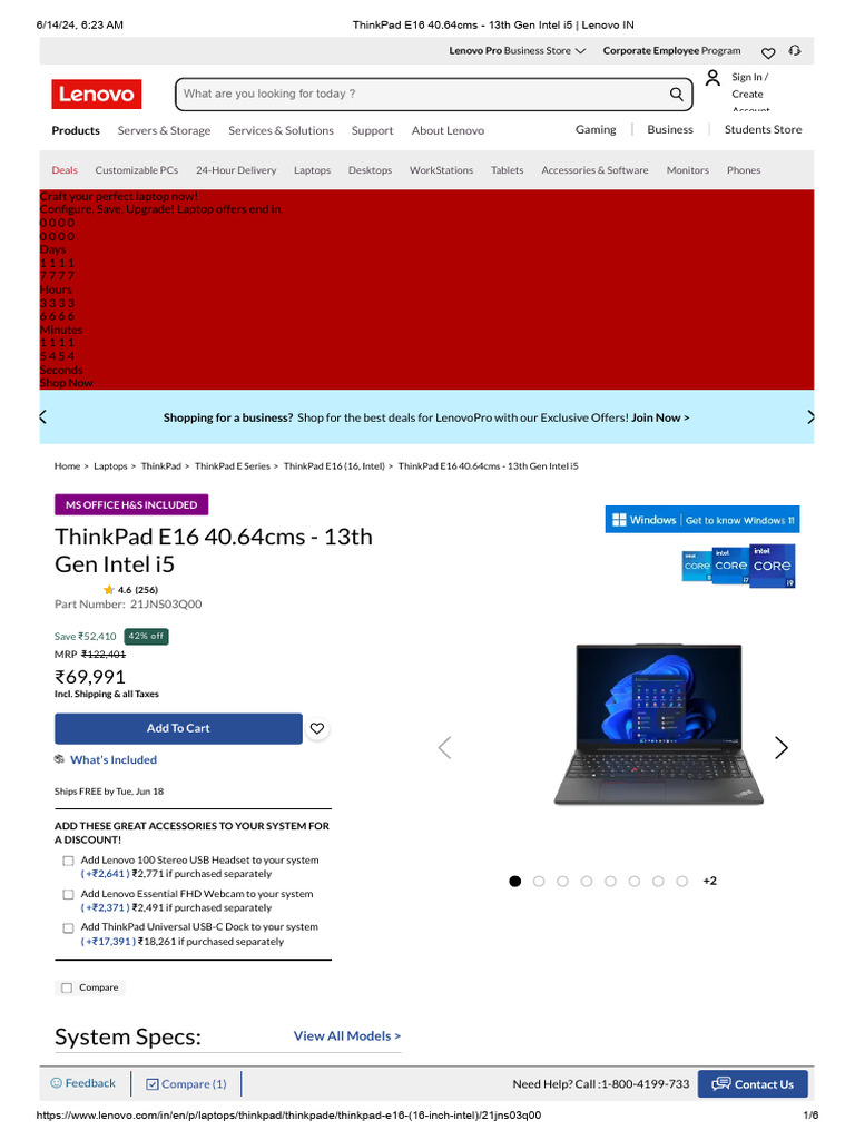 ThinkPad E16 40.64cms - 13th Gen Intel I5 - Lenovo IN | PDF | Laptop ...