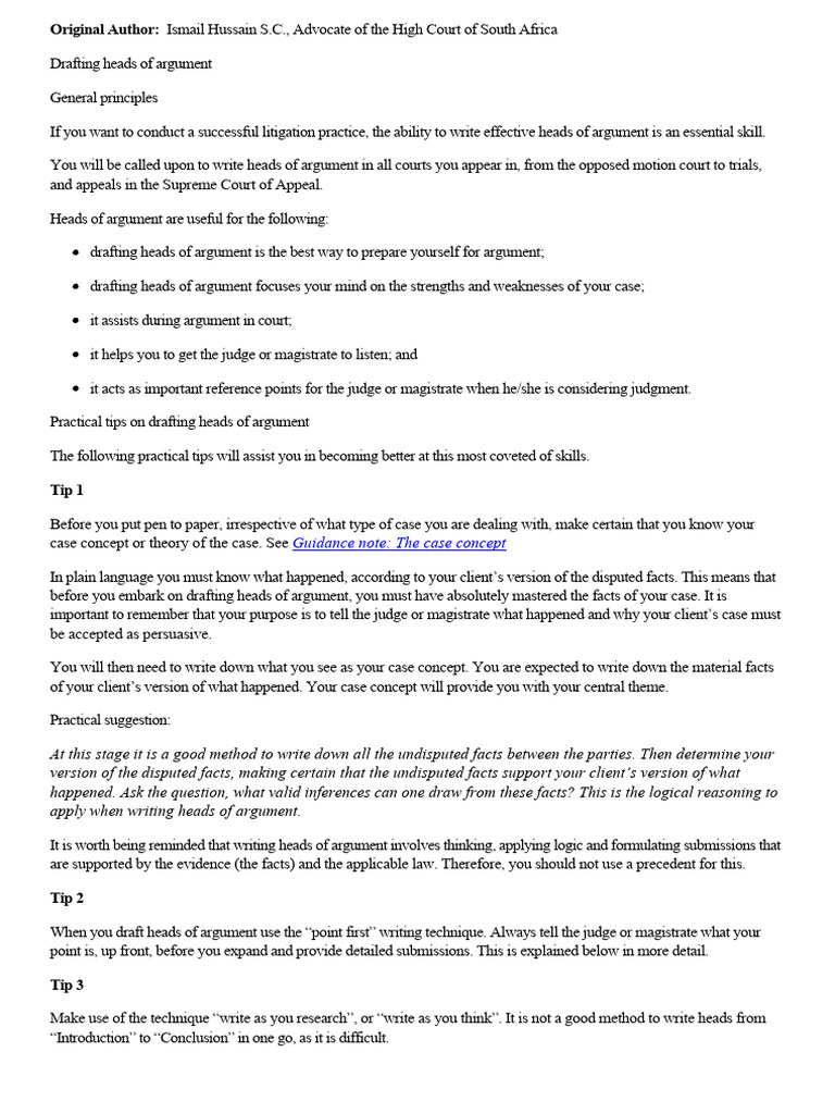 Effective Heads of Argument Guide | PDF | Precedent | Argument