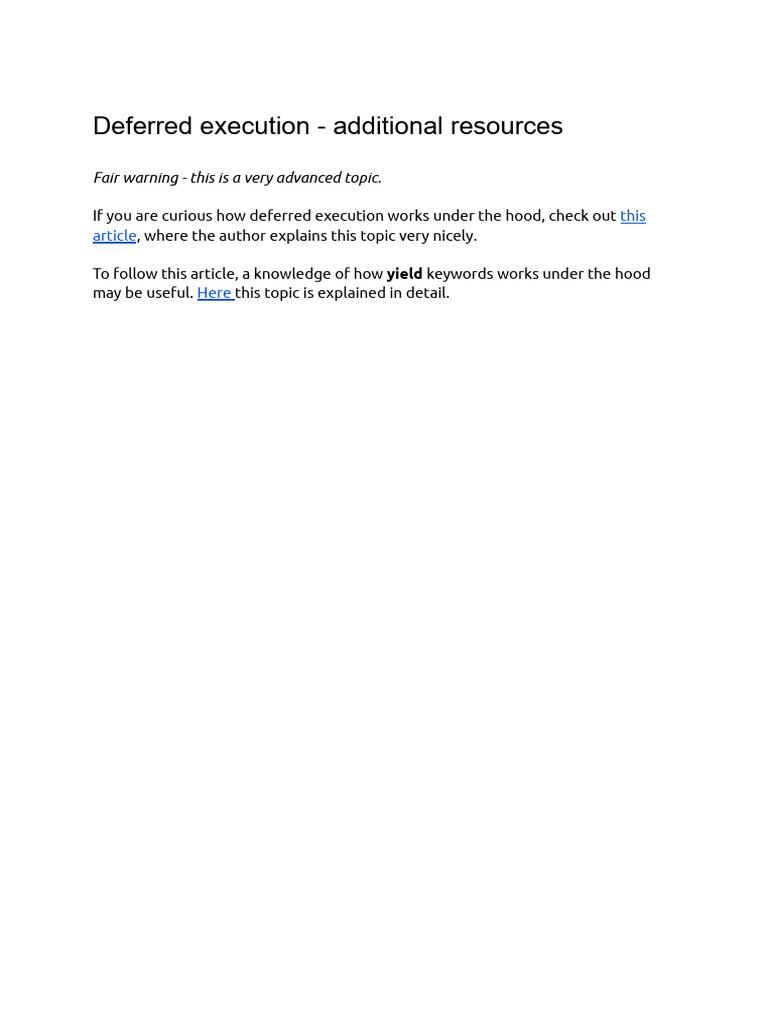 5.1 Deferred Execution - Additional Resources | PDF