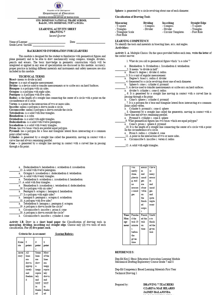 LAS DRAWING-Q2-Classification of Drawing Tools With Answer Key | PDF ...