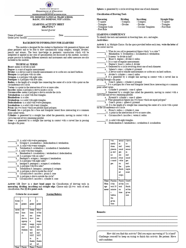 LAS DRAWING-Q2-Classification of Drawing Tools | PDF | Sphere | Triangle