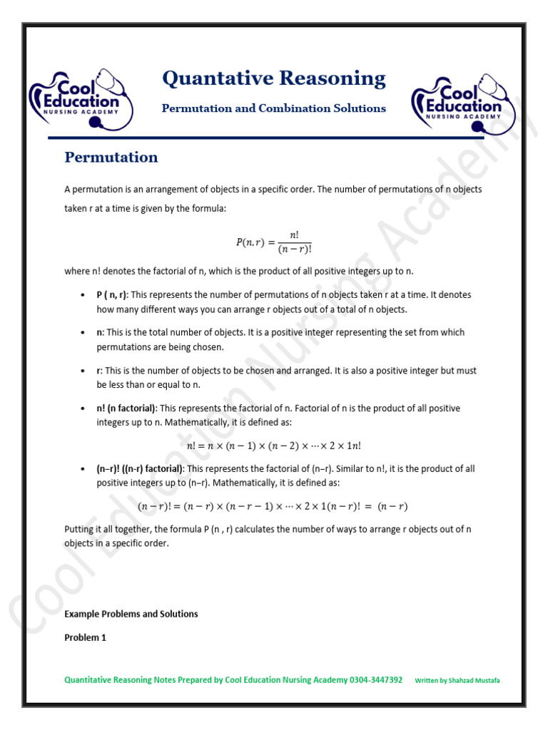 Purmotation & Combination Solutions | PDF | Combinatorics | Mathematical Concepts