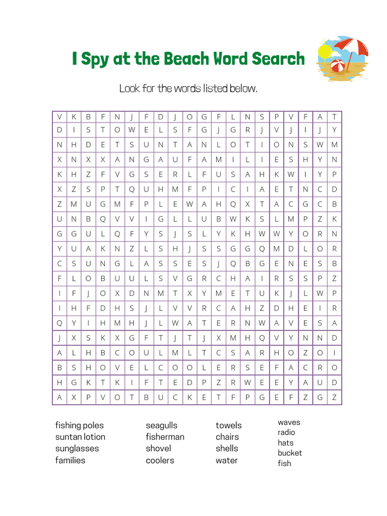 Summer Fun I Spy Word Search | PDF