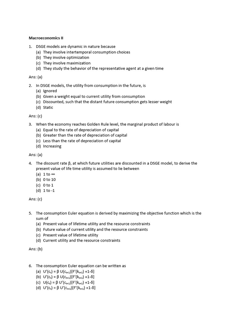 Sample Macroeconomics Ii Pdf Economic Equilibrium Utility