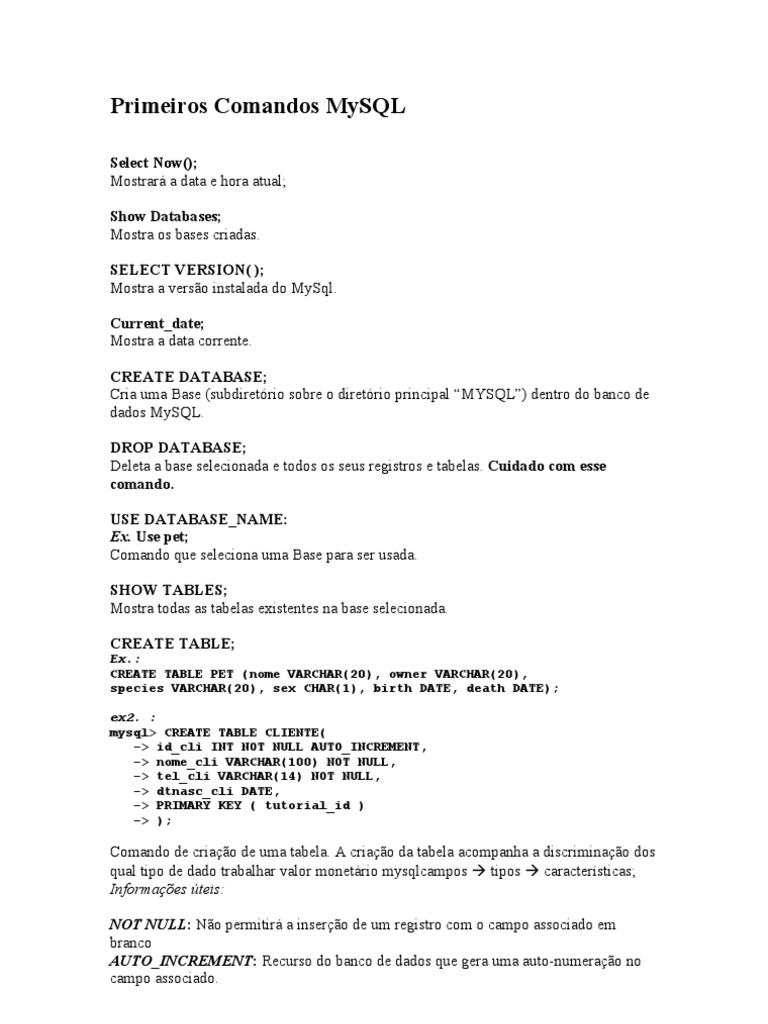 Primeiros Comandos MySQL: Uma Introdução aos Principais Comandos para ...