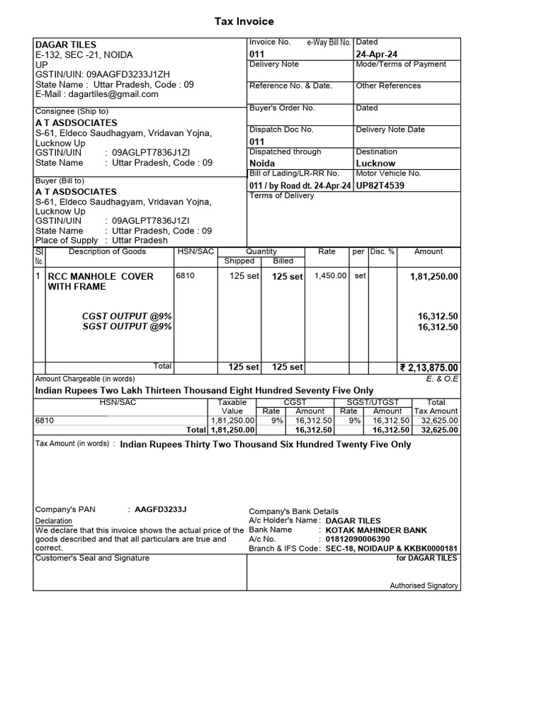 Tax Invoice: Buyer (Bill To) | PDF | Taxation | Economies