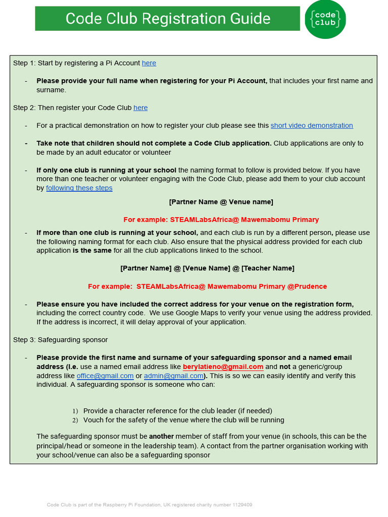 KE-SA Code Club Registration Guide - STEAMLabs Africa | PDF | Business ...