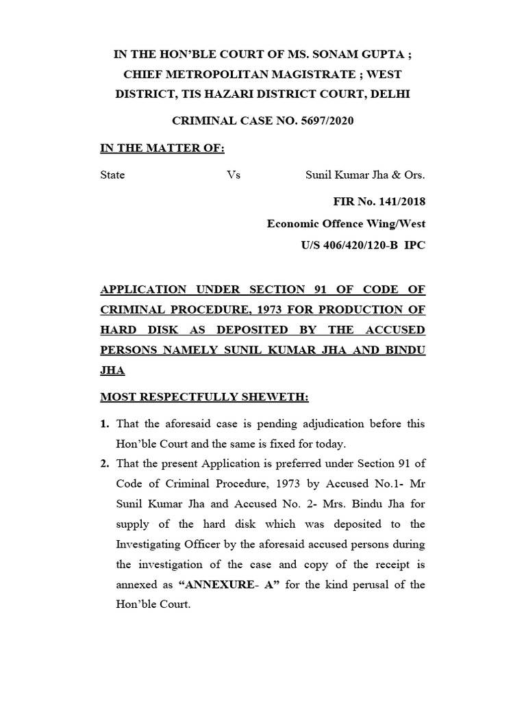 Application Under Section 207 | PDF | Affidavit | Criminal Procedure In ...
