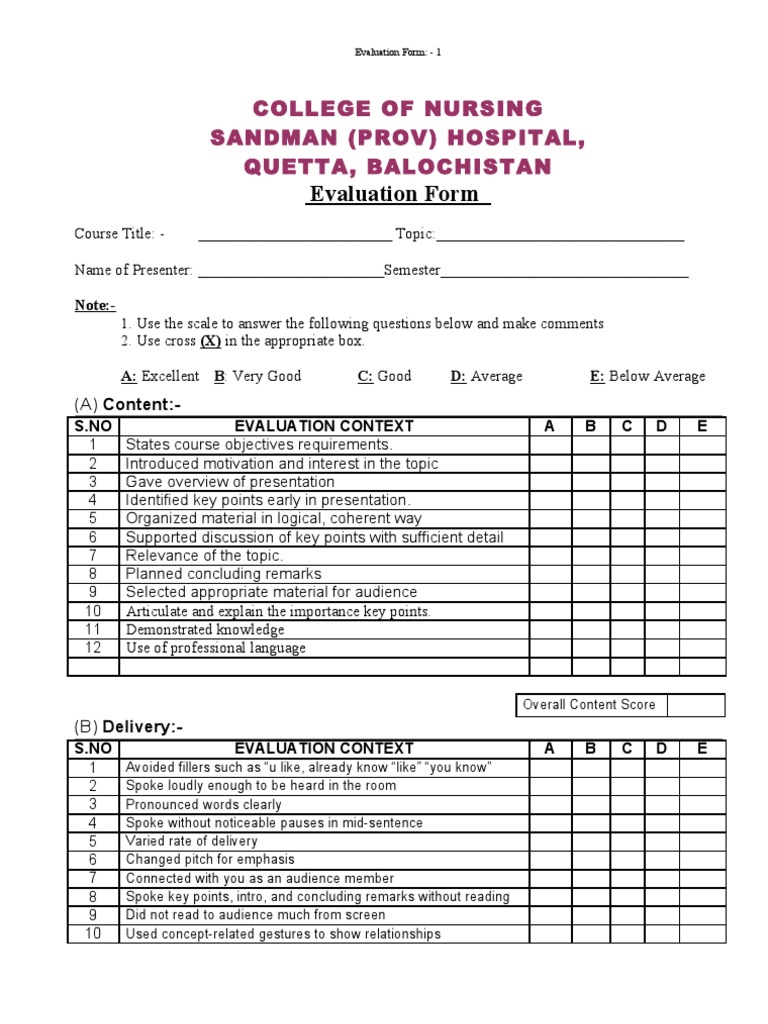 Presentation Evaluation Form | PDF | Career & Growth