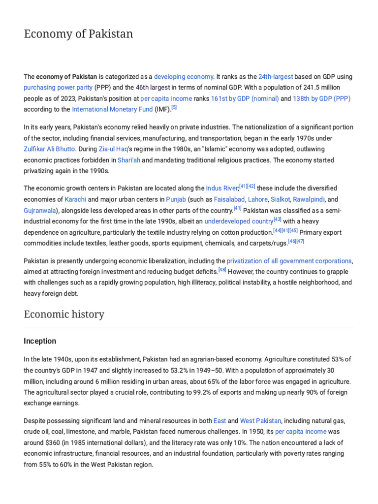 Economy of Pakistan - Wikipedia | PDF | Trade | Economies
