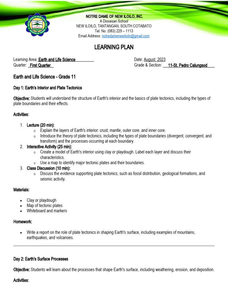 Grade 11 Earth and Life Science Plan | PDF | Mitosis | Meiosis