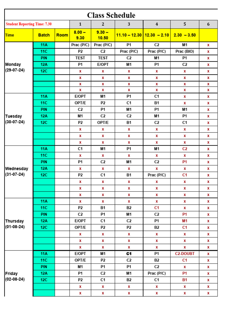 Class Schedule 29 July To 03 Aug MOMENTUM AGS GKP | PDF
