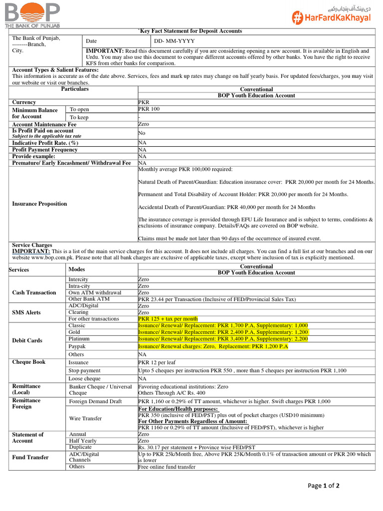 BOP Youth Education Account | PDF | Cheque | Banks