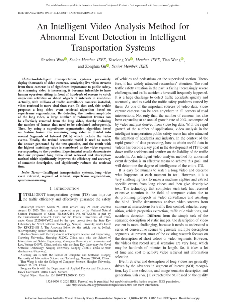 An Intelligent Video Analysis Method For Abnormal Event Detection In Intelligent Transportation