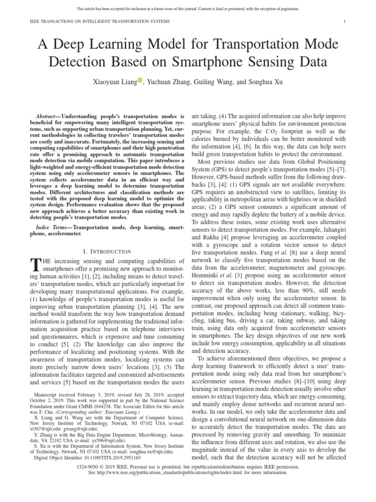 A Deep Learning Model For Transportation Mode Detection Based On