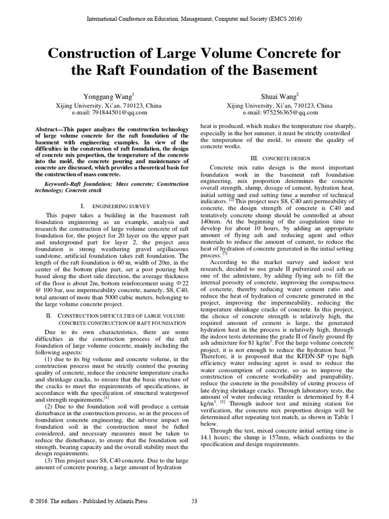 Construction of Large Volume Concrete For The Raft Foundation of The ...