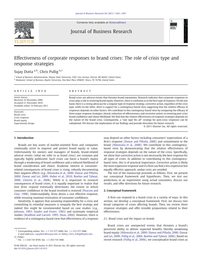 Effectiveness of Corporate Responses To Brand Crises - The Role of ...