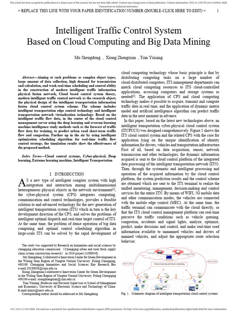 Intelligent Traffic Control via Cloud Computing | PDF | Applied ...