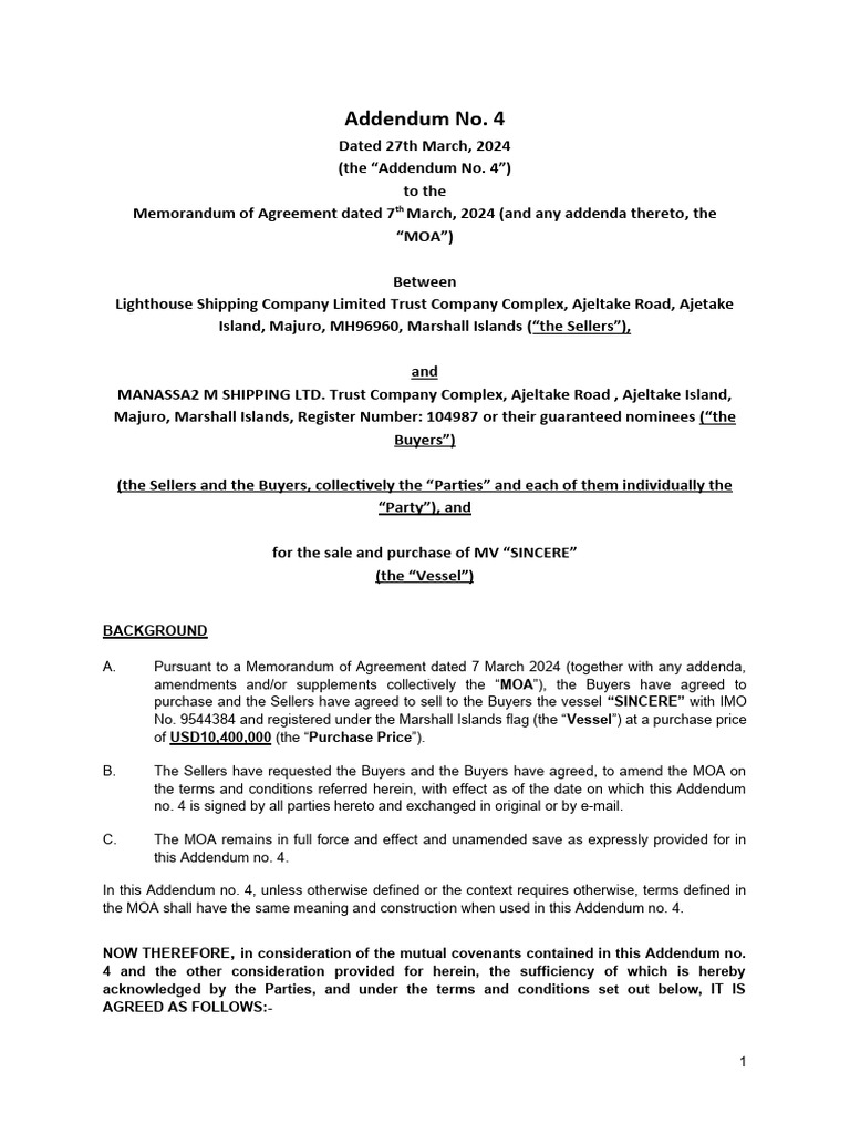 Shipping Agreement Amendment | PDF | Common Law | Private Law