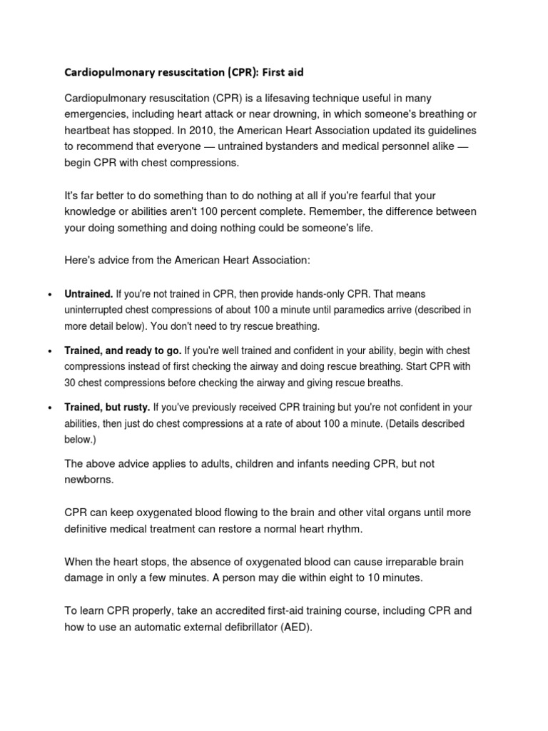 CPR: Essential Steps and Guidelines | PDF | Cardiopulmonary ...