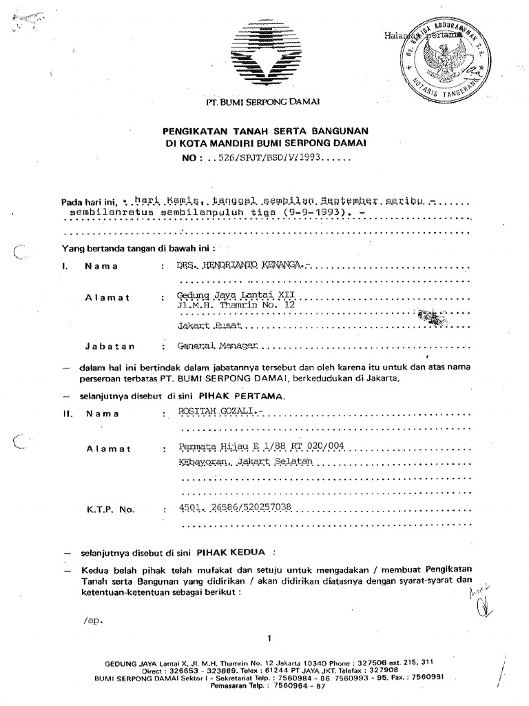 Pengikatan Tanah Serta Bangunan (BSD Lengkong Wetan Tangerang) | PDF