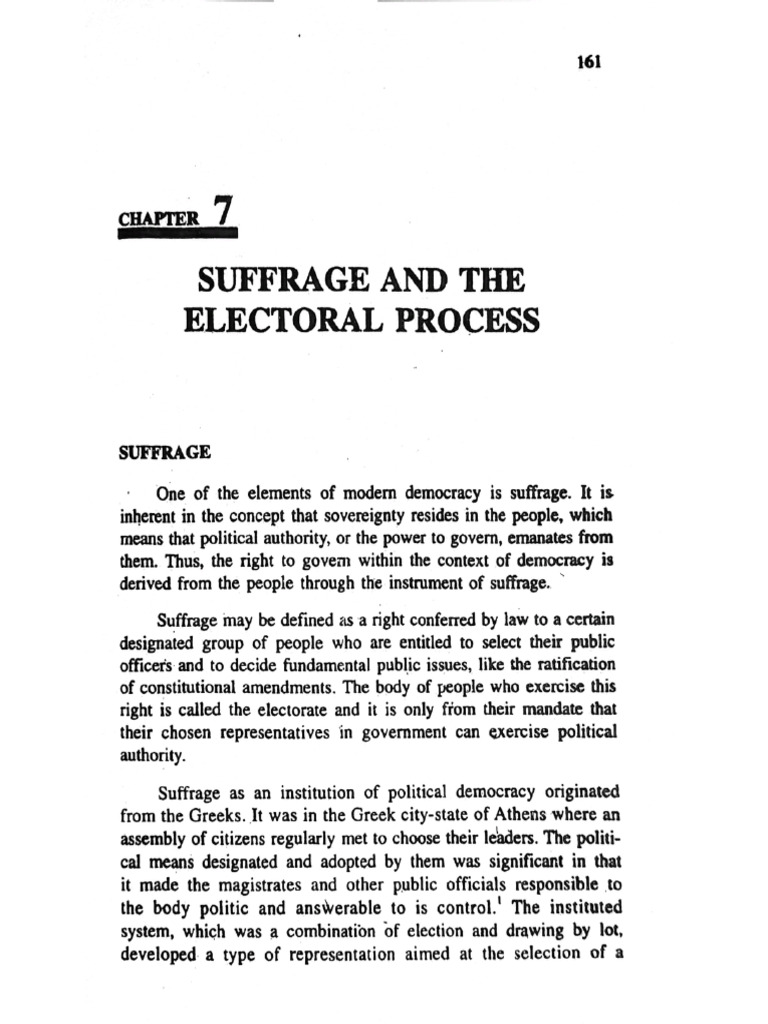 Chapter 7 - Suffrage and The Electoral Process | PDF