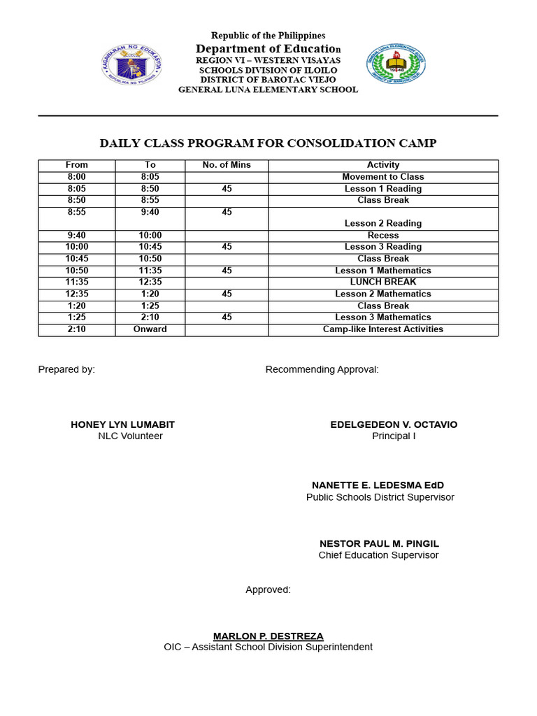 NLC Class Weekly Program | PDF | Learning | Philippines