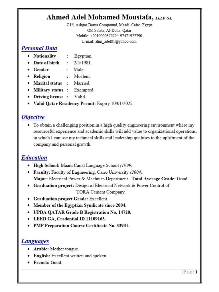 CV (Ahmed Adel) | PDF | Building | Cairo