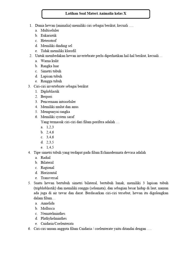 Latihan Soal Materi Animalia Kelas X | PDF | Seni & Disiplin Bahasa | Kajian Bahasa Asing