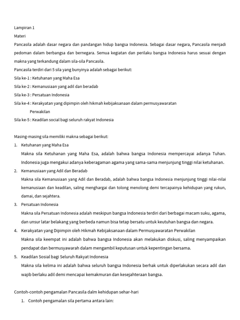 Referensi Materi - Pancasila, Makna, Dan Contoh Pengamalannya | PDF