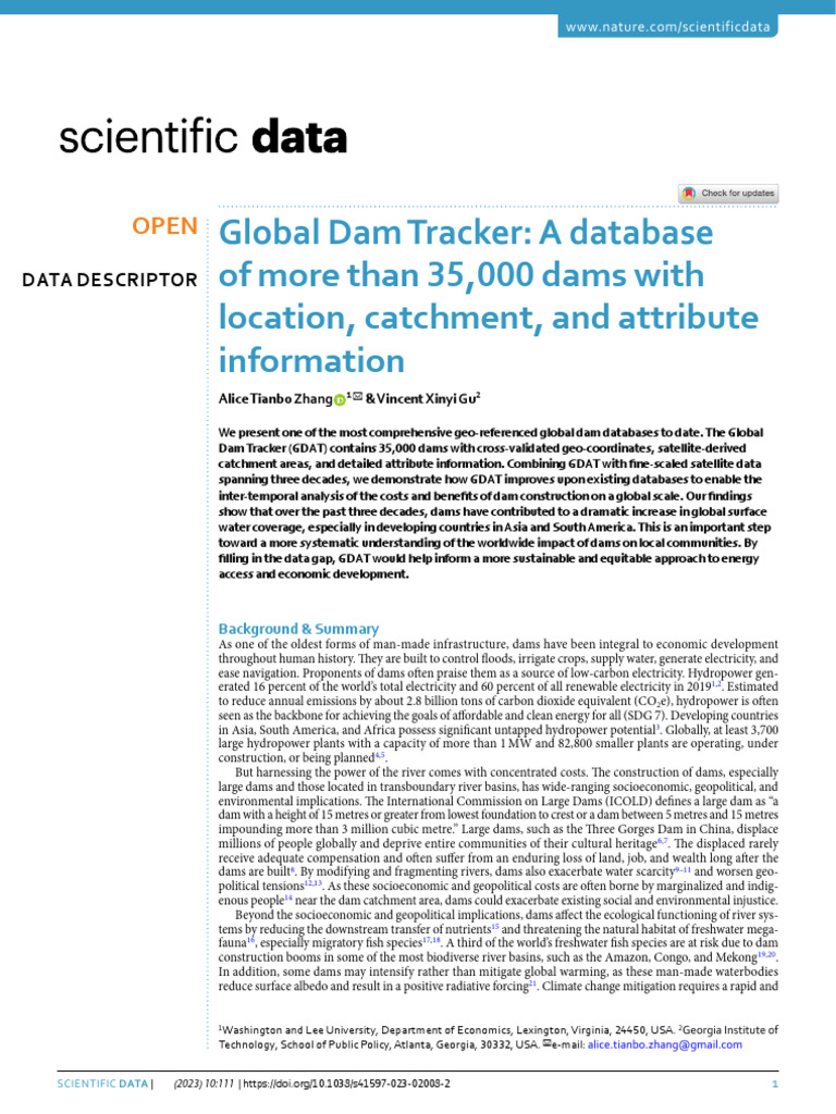 Global Dam Tracker: A Database of More Than 35,000 Dams With Location, Catchment, and Attribute ...