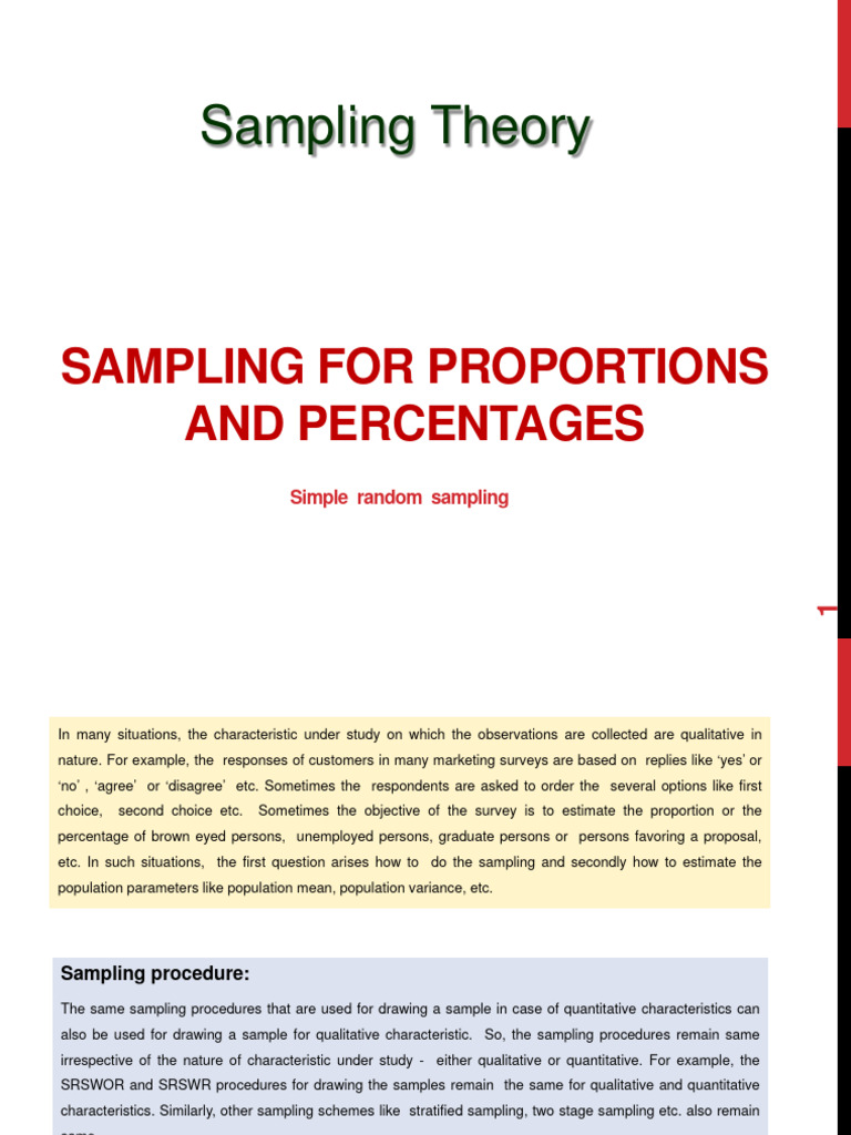 Sampling Theory for Proportions | PDF | Estimator | Sampling (Statistics)