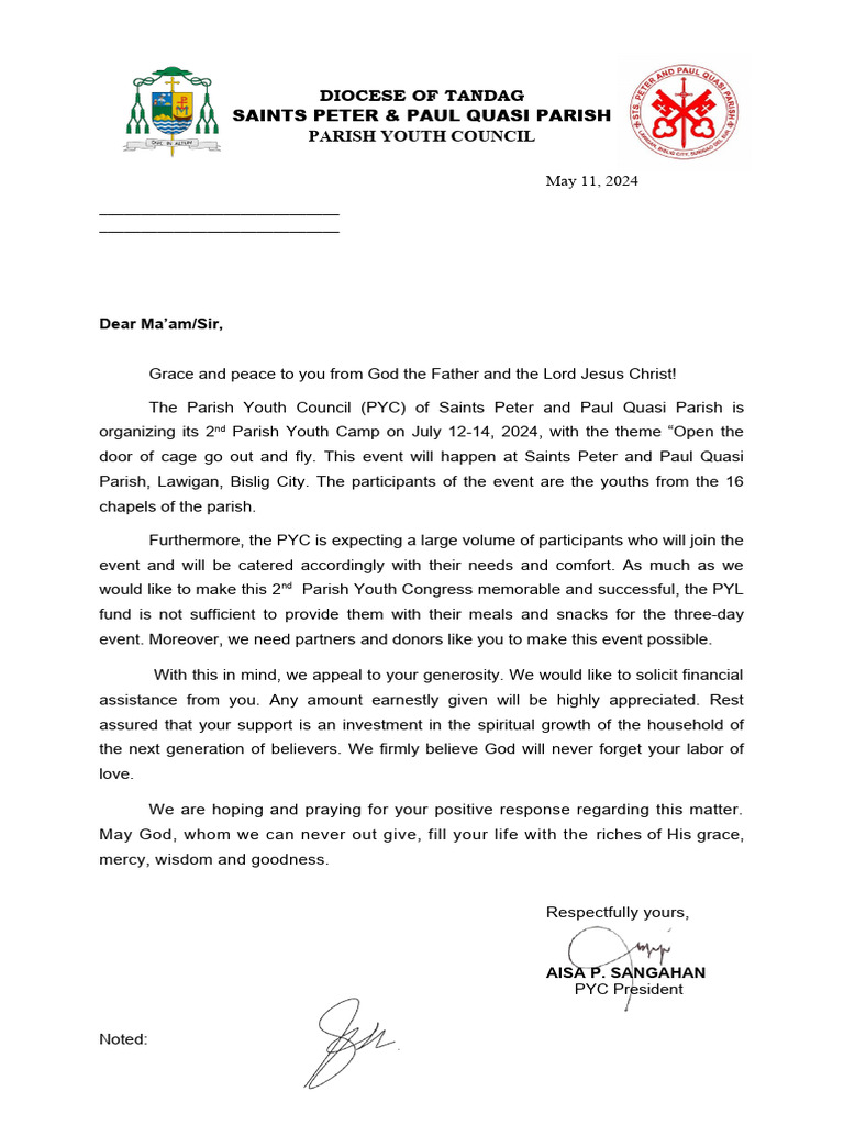 Solicitation Letter 2024 | PDF | Religion & Spirituality