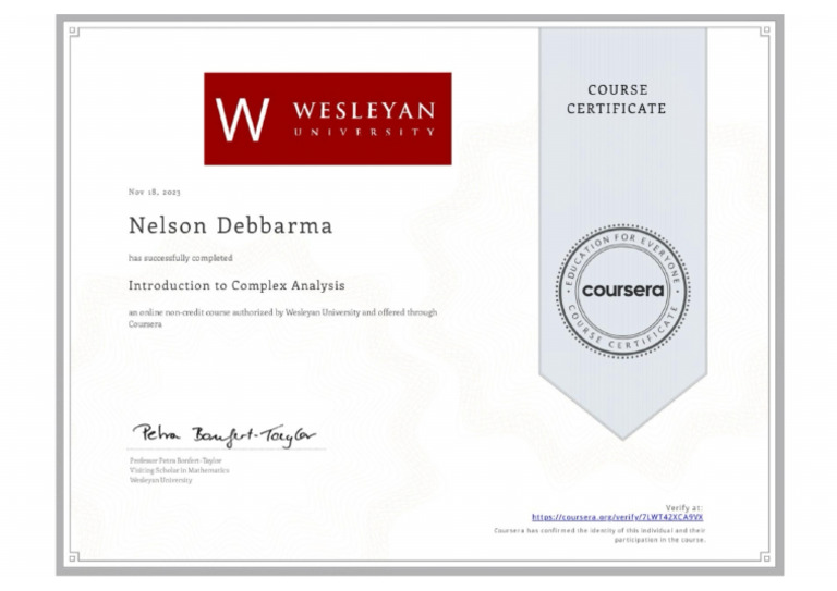 Maths - Coursera Certificate by Nelson Debbarma | PDF
