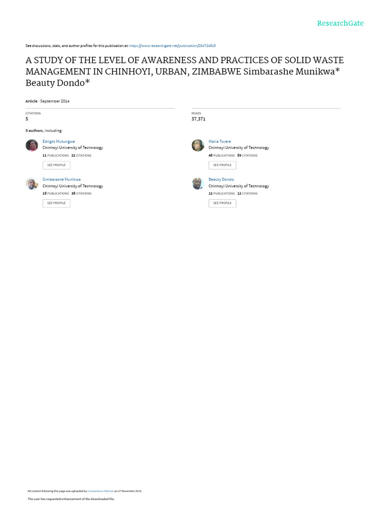 A Study of The Level of Awareness and Practices of Solid Waste ...