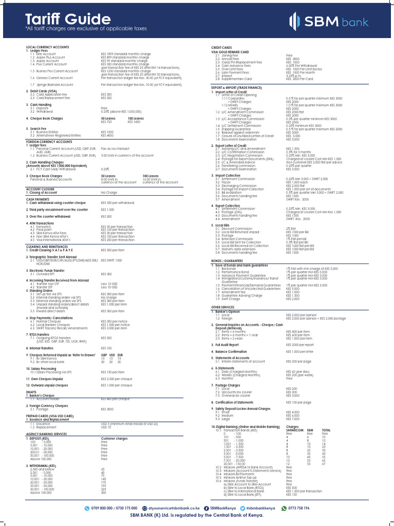 Tariff Guide - 2023 | PDF | Credit Card | Transaction Account