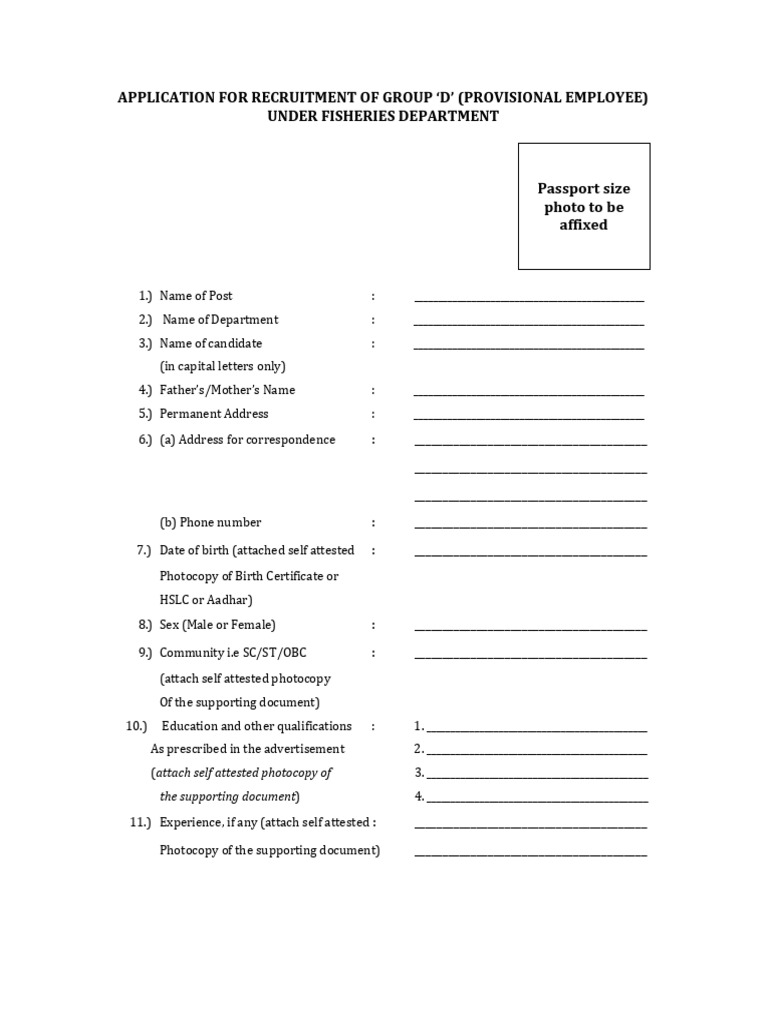 Fisheries Group D Application Form | PDF | Birth Certificate