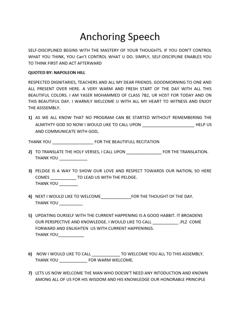Anchoring Speech FINISHED | PDF