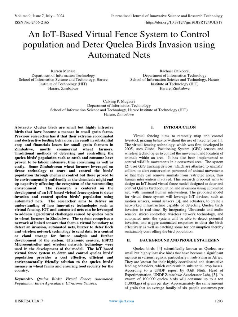 An IoT-Based Virtual Fence System To Control Population and Deter Quelea Birds Invasion Using ...