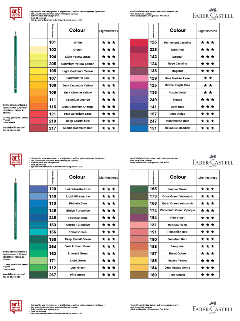 Polychromos Pencils Set 60 Colour Chart | PDF | Green | Color